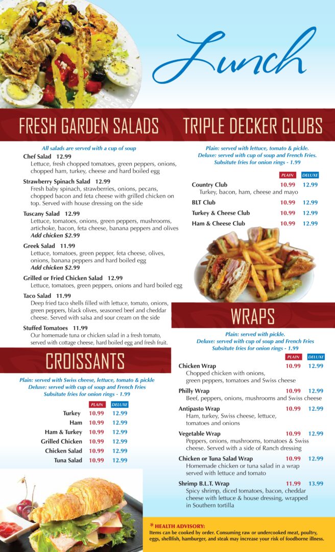 Lunch Menu – Sunny Side Up Diner